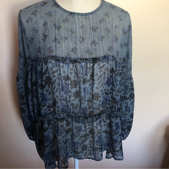 Zara | Tops | Zara Basic Sheer Ruffle Floral Blouse | Poshmark